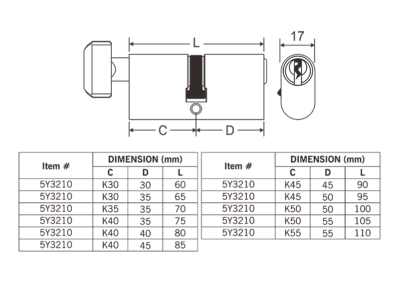 Federal Lock - OVAL Series Thumb Turn Cylinder 5Y3210(KE) Series